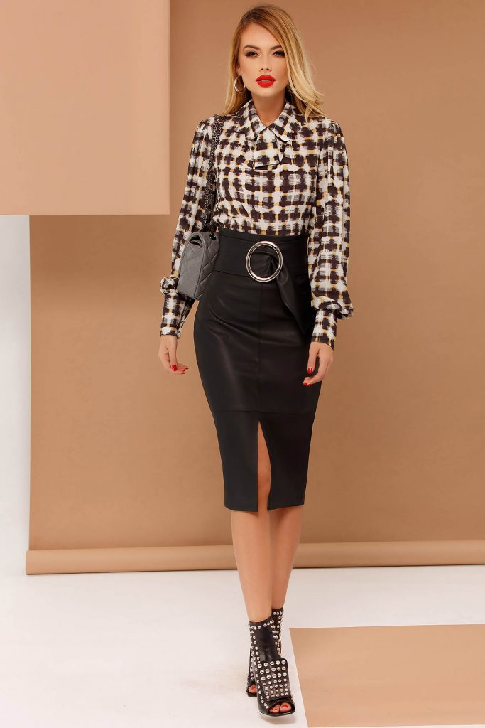 Fusta piele conica PrettyGirl neagra tip creion din piele ecologica ...
