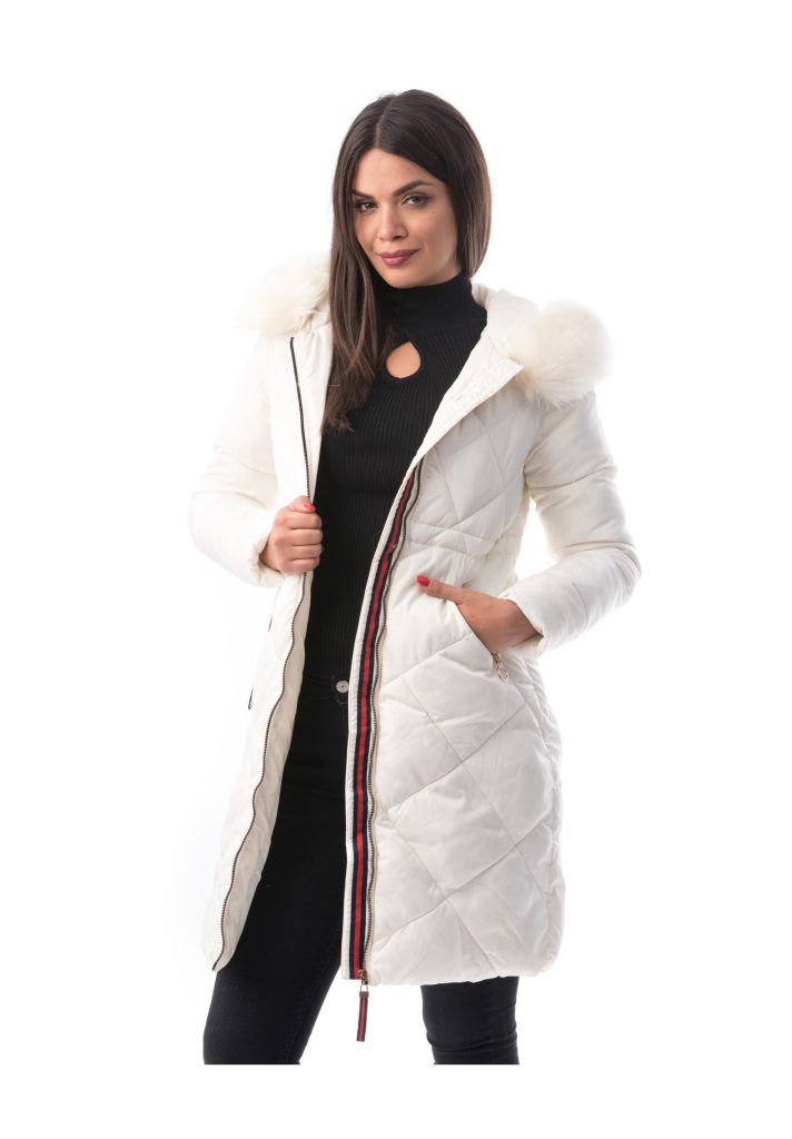 Geaca alba casual din fas - Reduceri haine online | Reduceri haine online